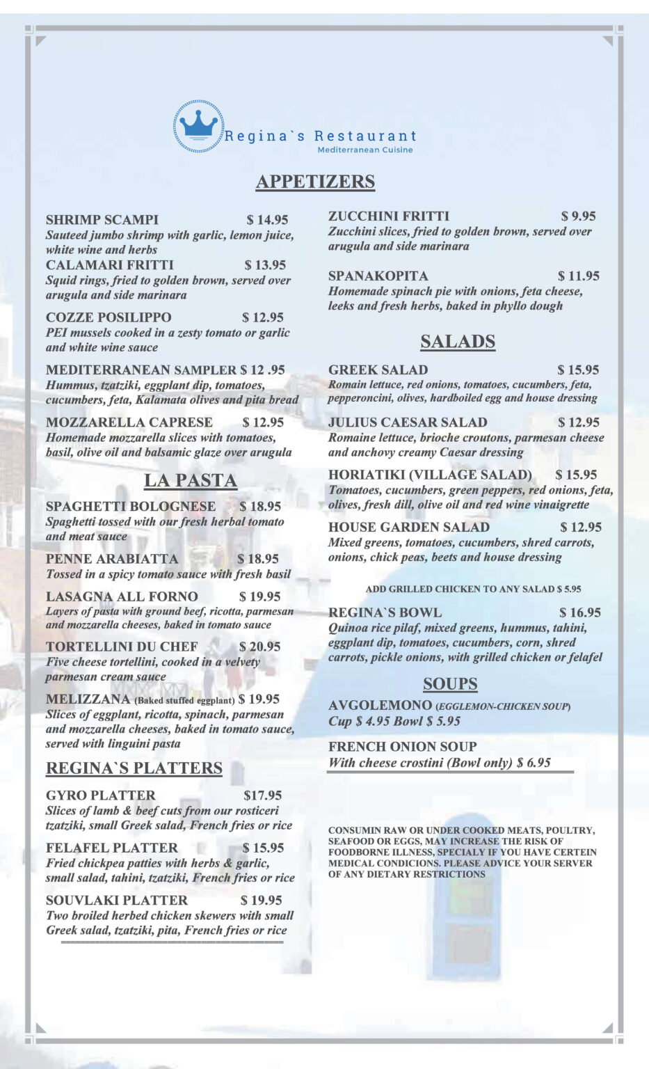Menu - Reginas Restaurant